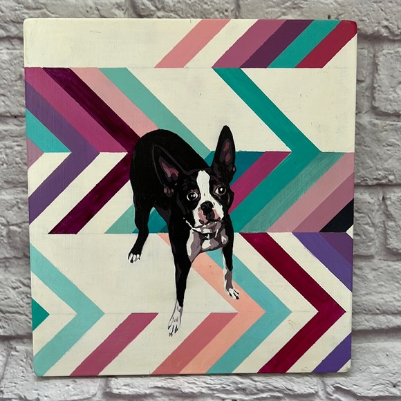 Wall Decor | Boston Terrier Retro Painting On Wood 12 X 13 | Poshmark